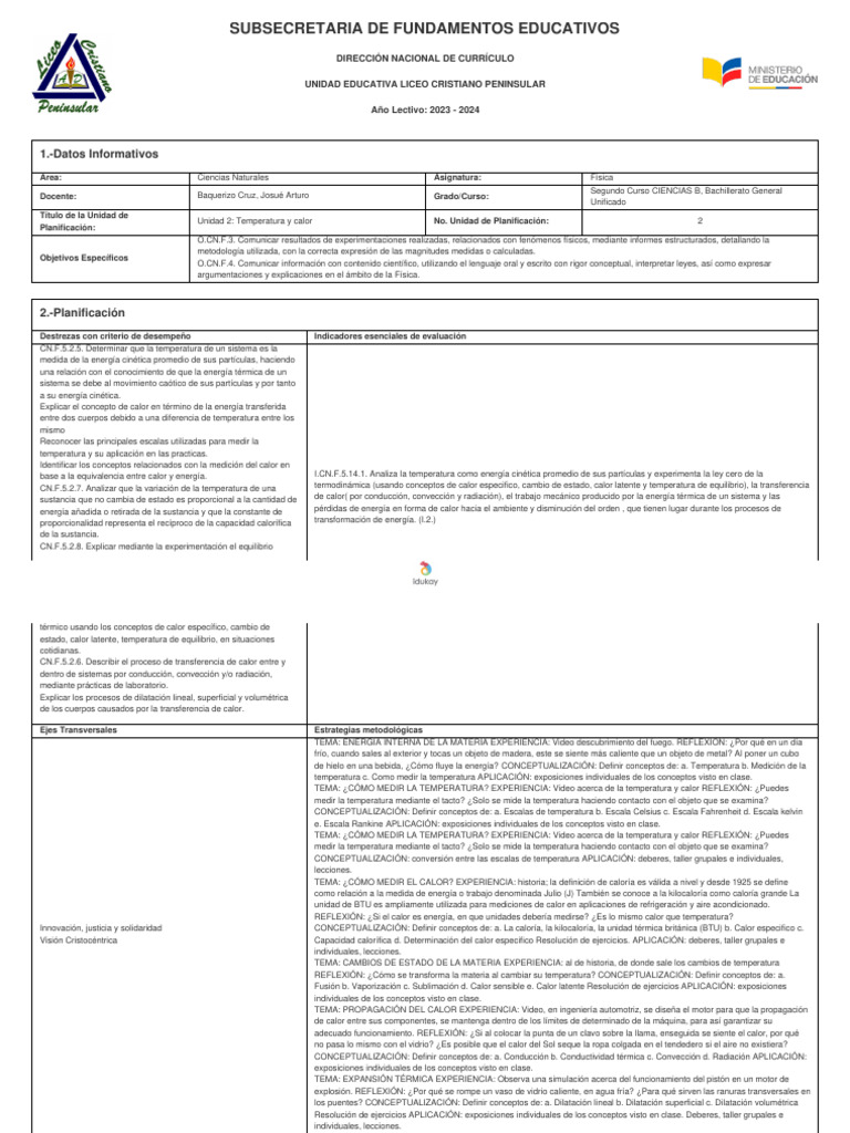 Reporte de Planificacion Por Bloque2 | PDF | Calor | Temperatura