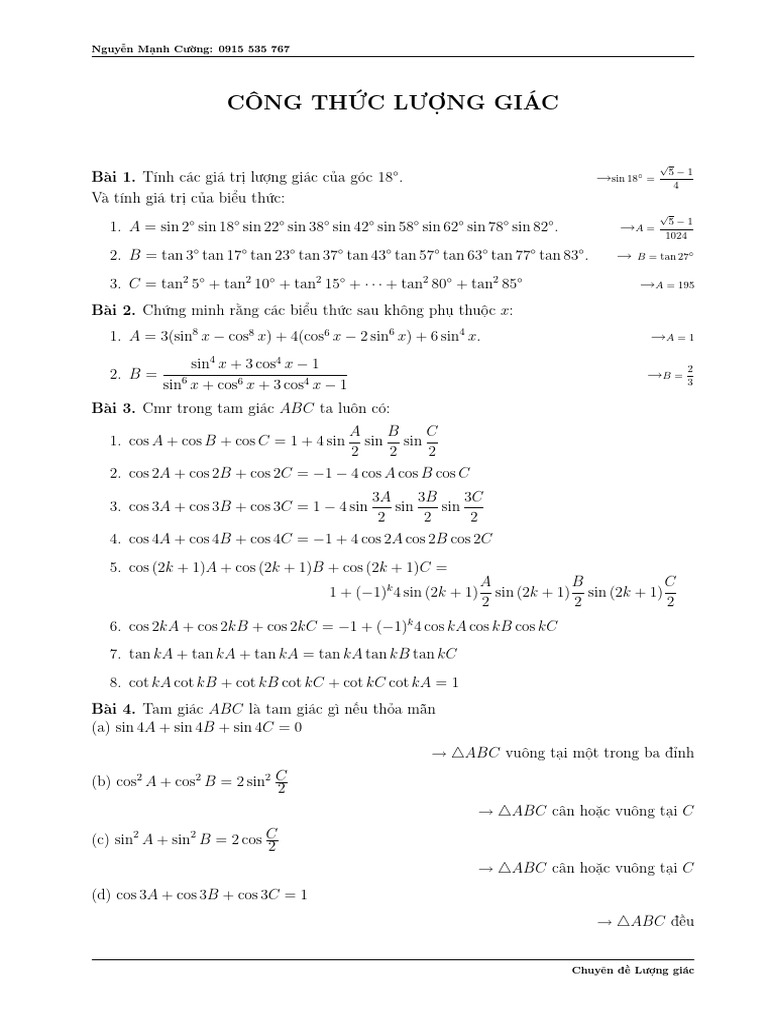 Cong Thuc LG 2 | PDF