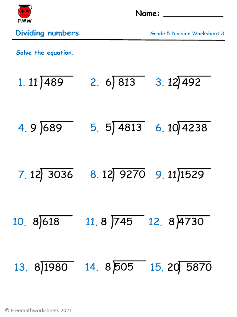 Grade 5 Division Worksheet 3 | PDF