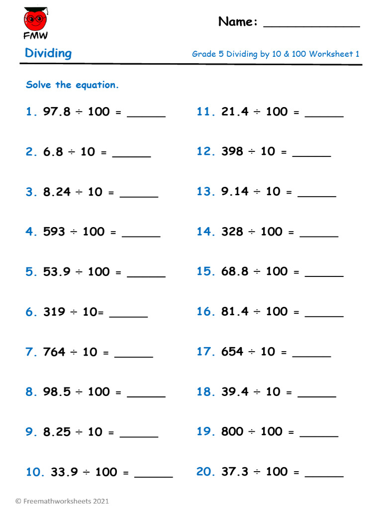 Grade-5-Dividing-by-10-and-100-Worksheet-1 | PDF