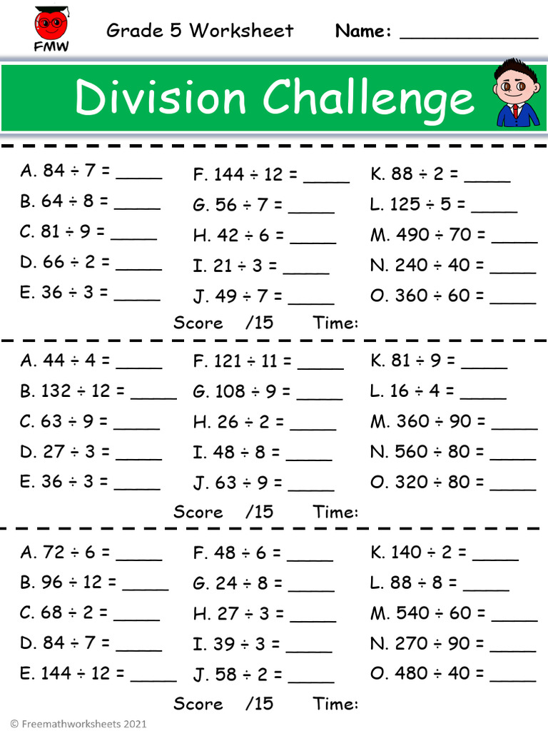Grade 5 Division Challenge Worksheet 3 | PDF
