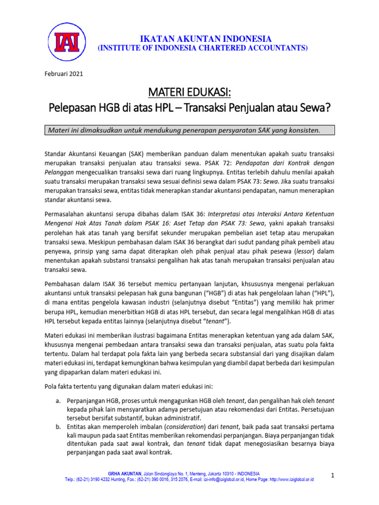 Materi Edukasi PSAK 73 Pelepasan HGB Di Atas HPL | PDF