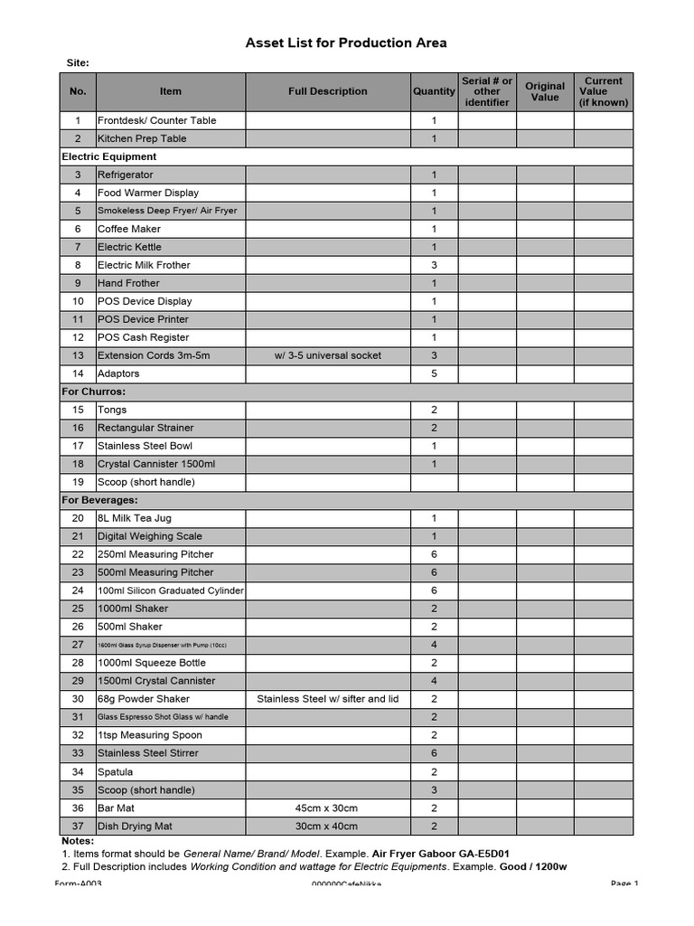 FORM-A002 Production Asset List | PDF