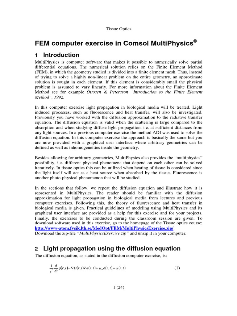 FEM Computer Exercise in Comsol MultiPhysics | PDF | Heat Transfer | Thermal Conduction