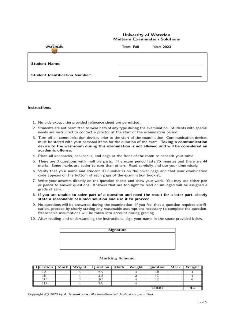 Midterm Me262 f23 - Solutions | PDF | Mathematical Logic | Mathematics