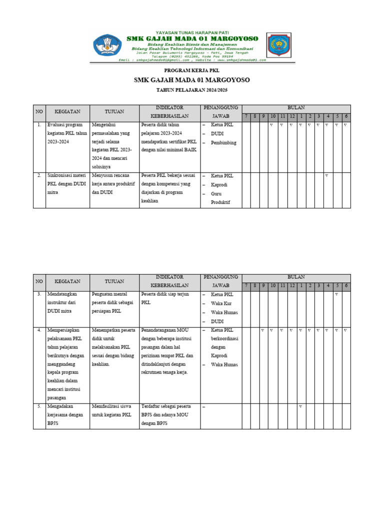 Program Kerja PKL 2024-2025 | PDF