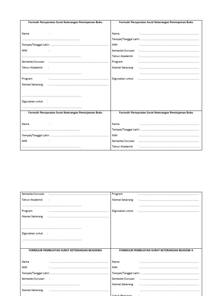 Form Surat Mahasiswa Mohon Pinjam Buku Di Perpustakaan | PDF
