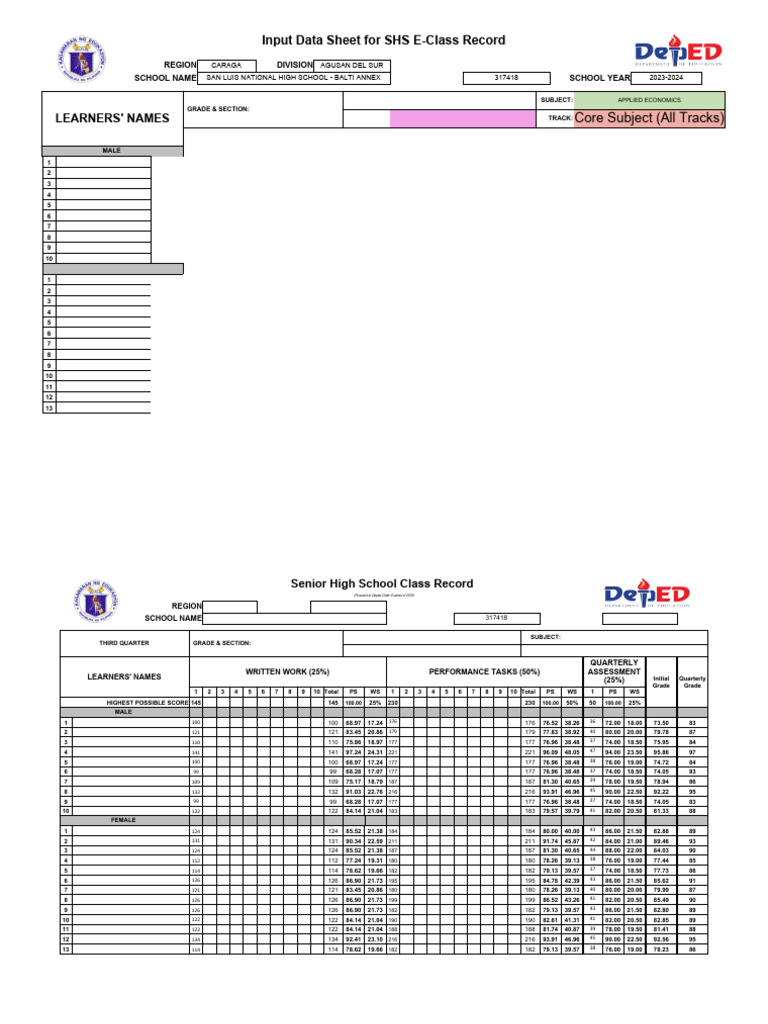 SHS E Class Record PR1 | PDF | Learning