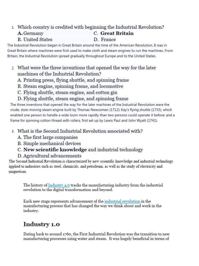Industrial Revolution Questionaires | PDF | Industrial Revolution ...
