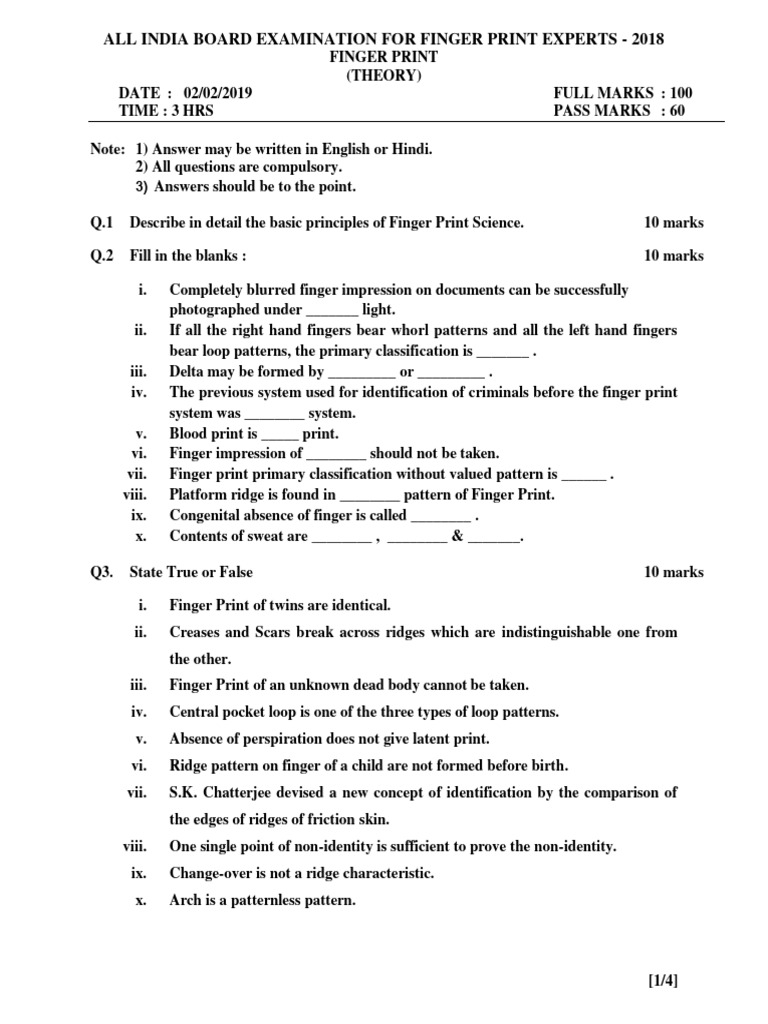 AIBE - 2018 English and Key | PDF | Fingerprint