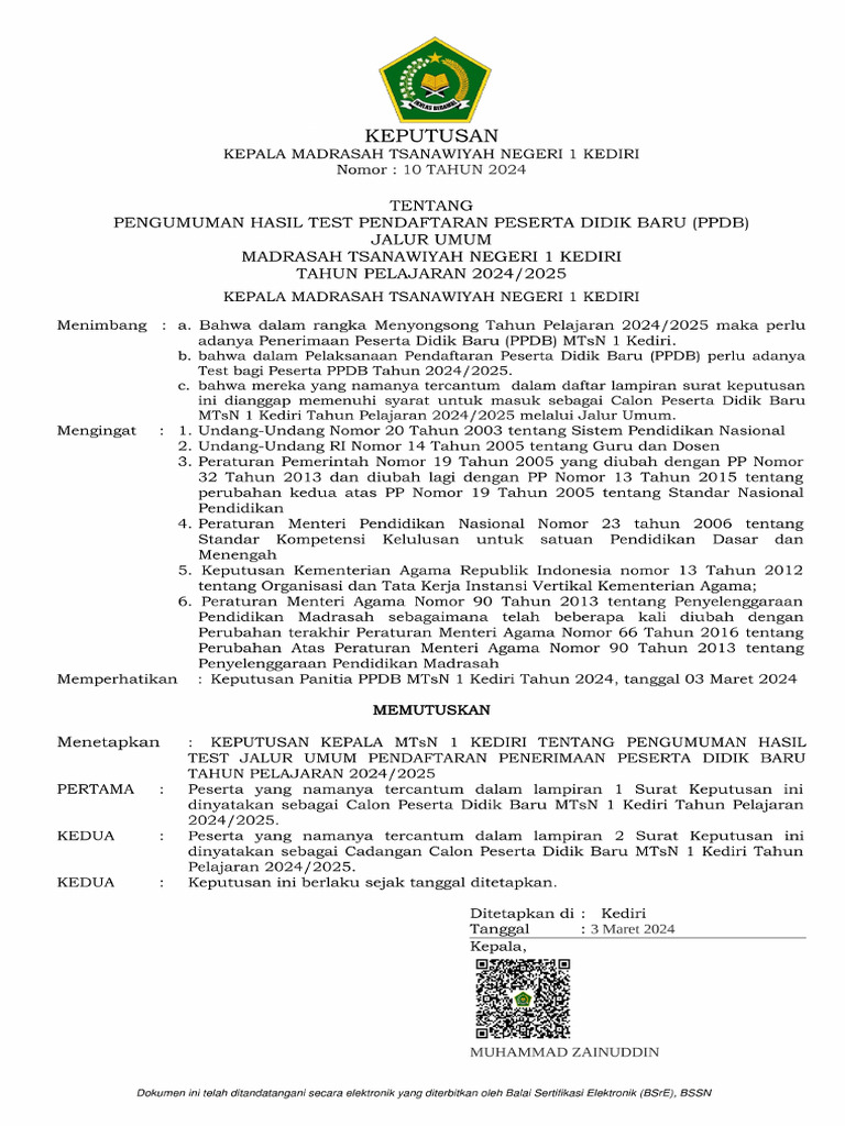 SK PPDB Tahun 2024-2025 - Ok | PDF