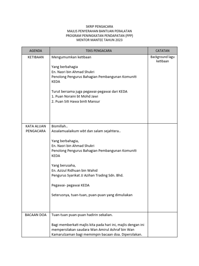 Skrip Majlis Perasmian | PDF