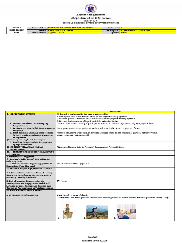 Mapeh-Q1 Week1 Day4 | PDF | Teachers | Pedagogy