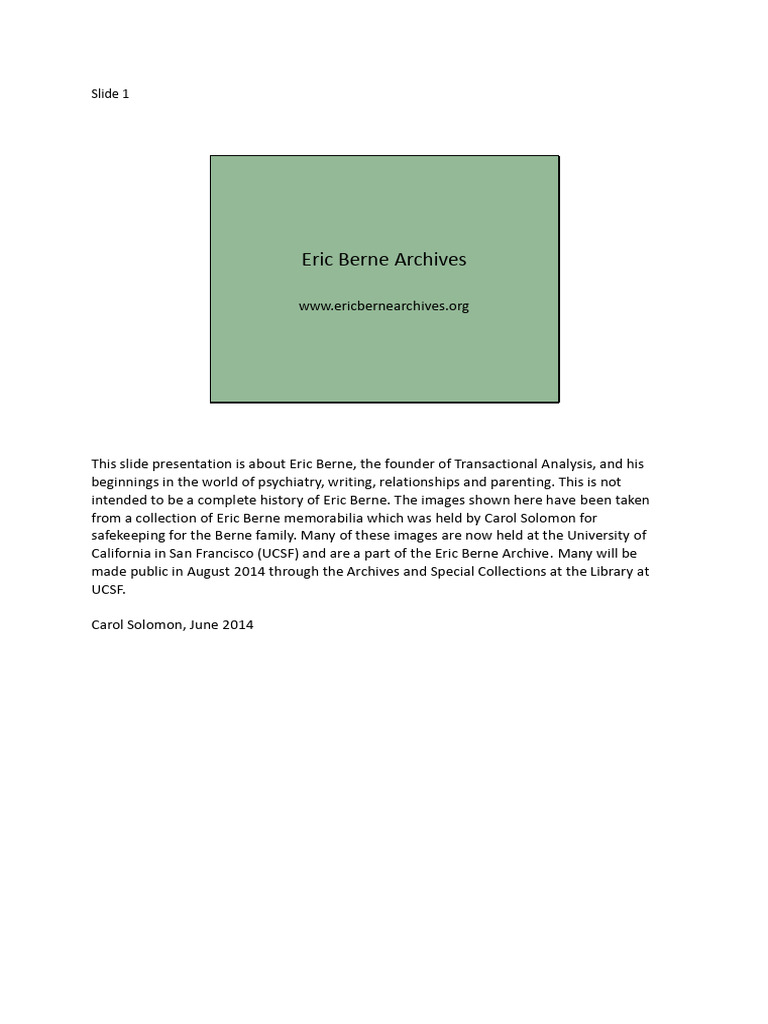 Eric-Berne-Archives | PDF | Psychiatry | Psychoanalysis
