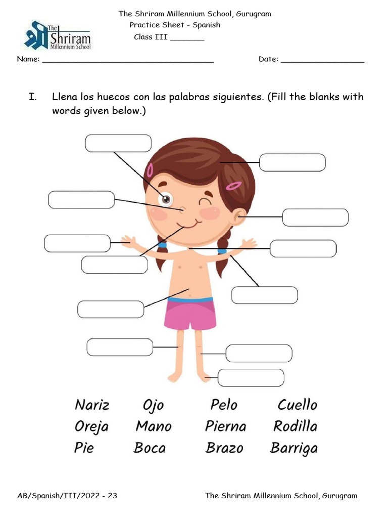 Grade 3 Partes Del Cuerpo | PDF