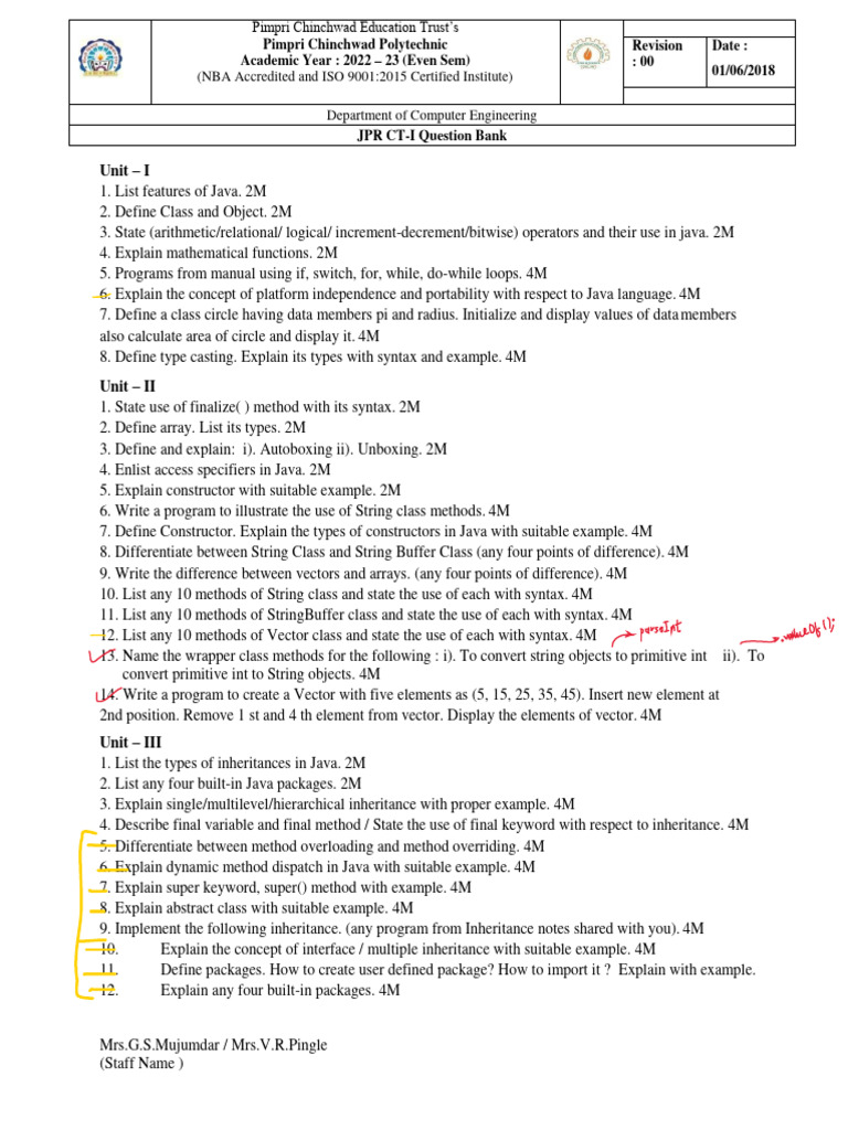 Jpr Ct I Question Bank 2023 24 Pdf Method Computer Programming Inheritance Object