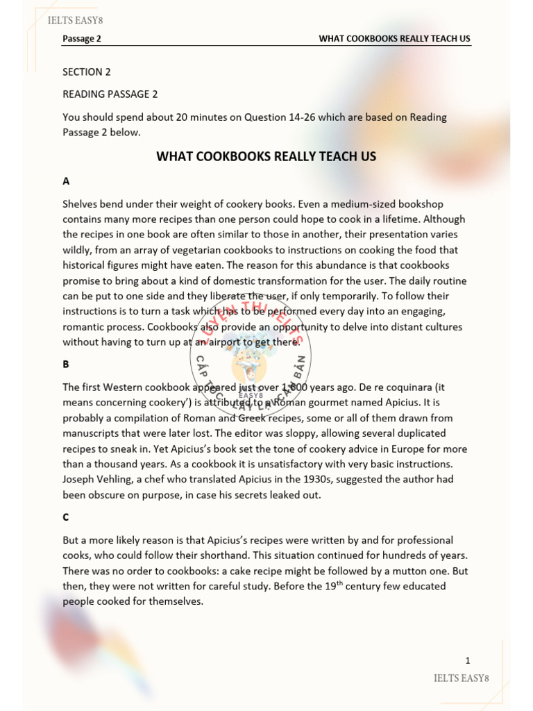 07 Passage 2 - WHAT COOKBOOKS REALLY TEACH US Q14-26 | PDF | Cookbooks | Recipe