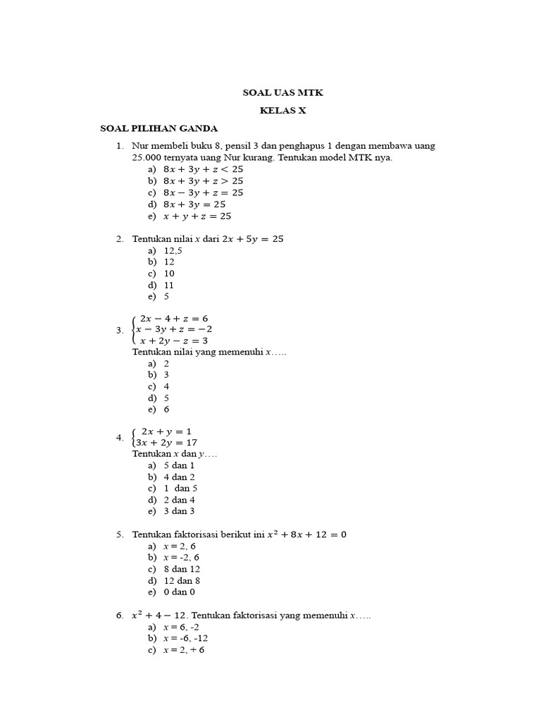 Soal Uas MTK Kelas X | PDF