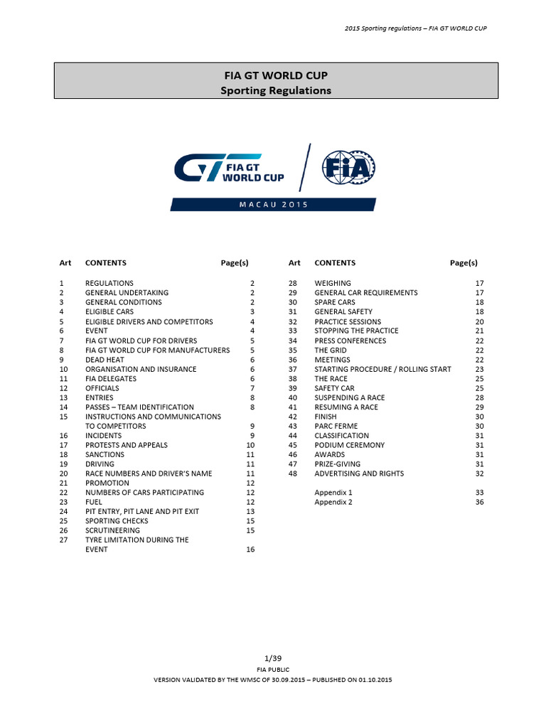 Fia GT World Cup Draft Sporting Regulation Clean 101115 | PDF ...