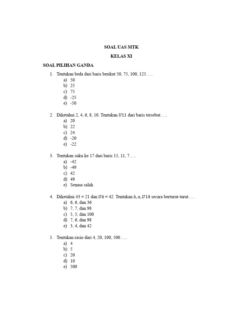 Soal Uas MTK Kelas Xi | PDF | Metode & Bahan Ajar