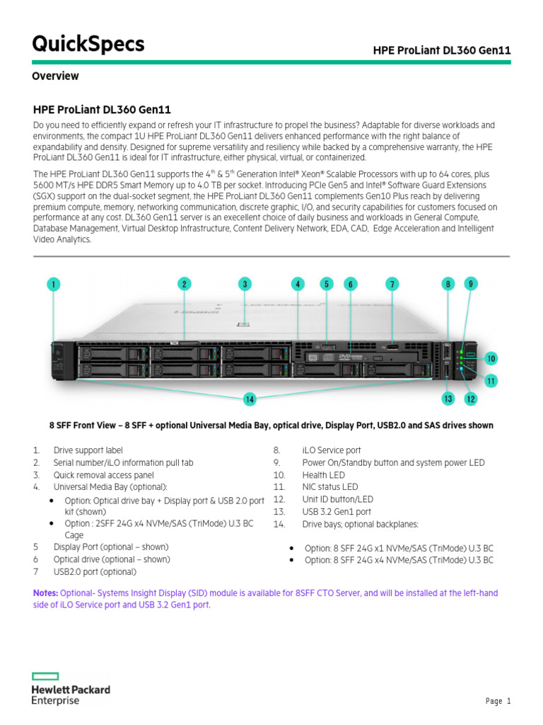 HPE ProLiant DL360 Gen11-A50004306enw-1 | PDF | Solid State Drive ...