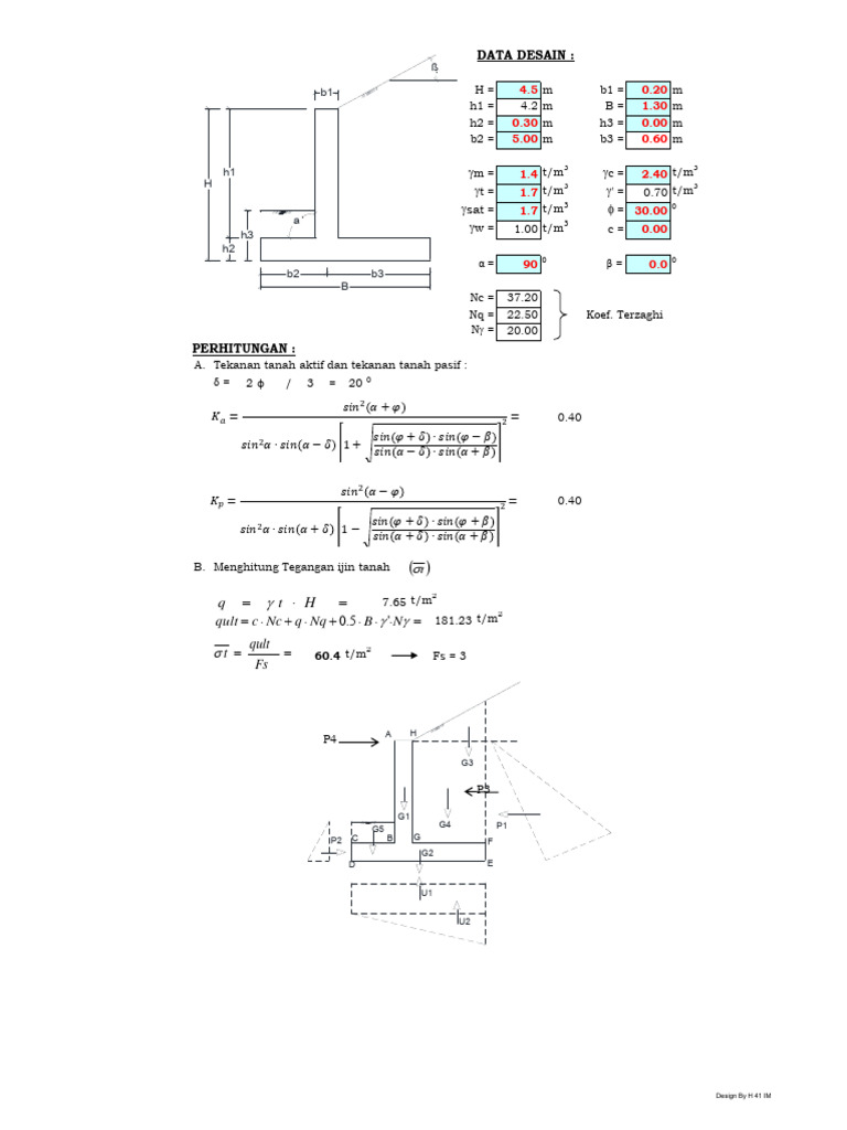 Retaining Wall Design Calculations | PDF