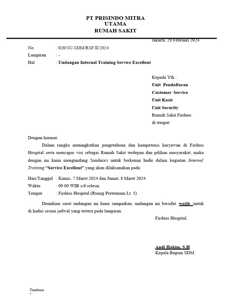 Undangan Peserta Service Excellent | PDF