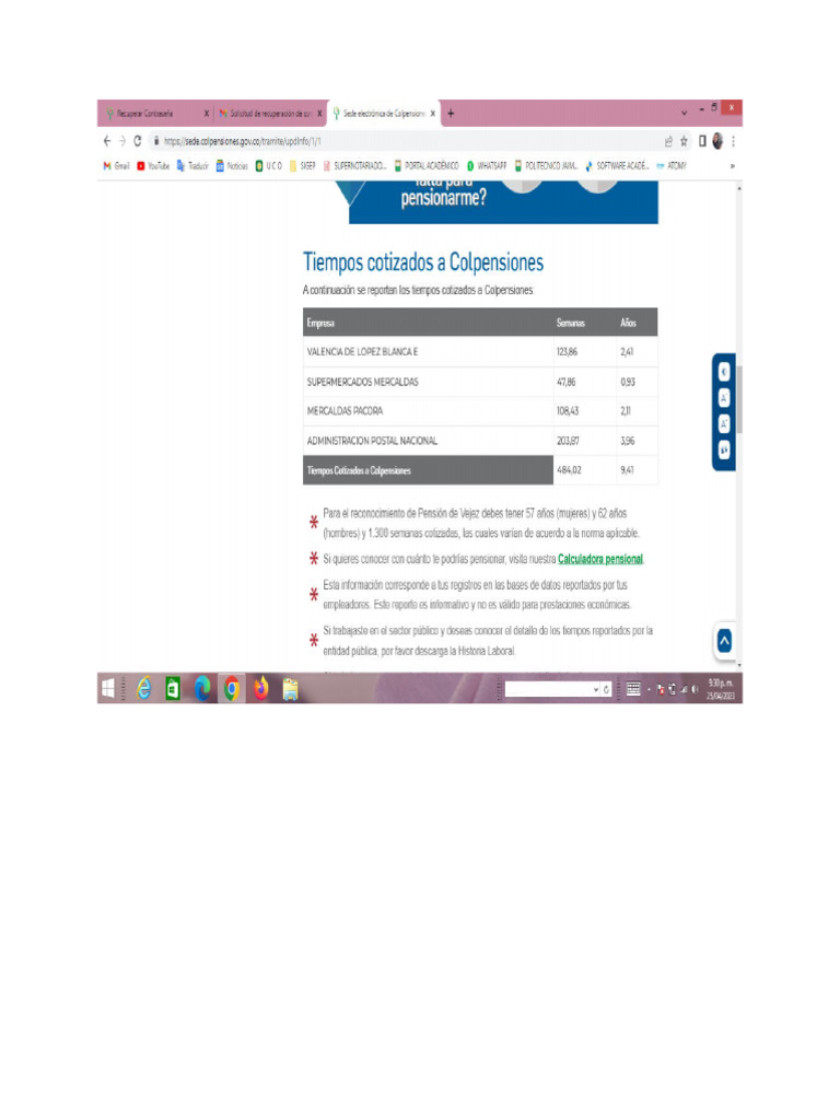 Tiempo Cotizado en Colpensiones | PDF