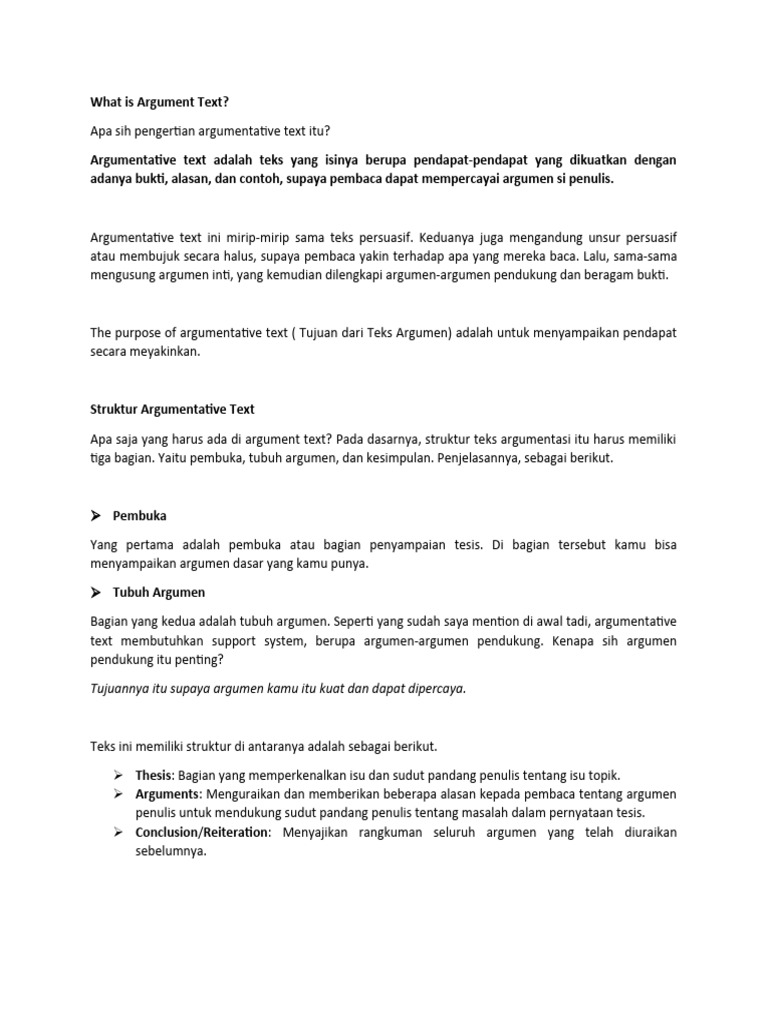 Struktur dan Tujuan Argumentative Text | PDF