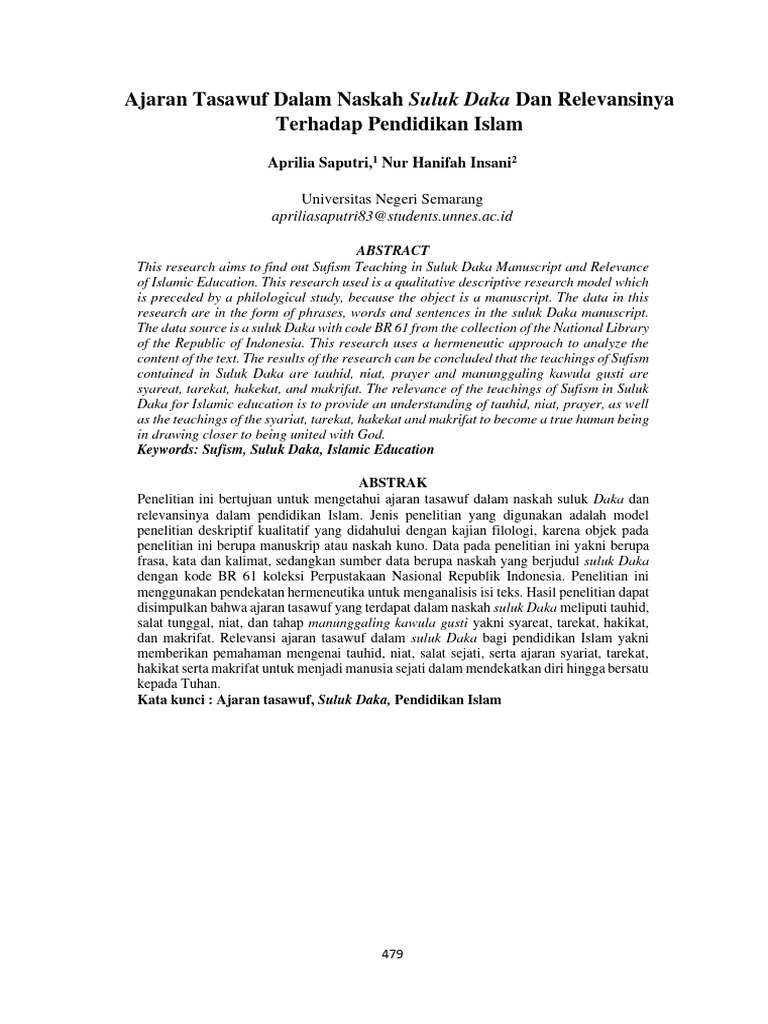 Ajaran Tasawuf Dalam Naskah Suluk Daka Dan Relevansinya Terhadap ...