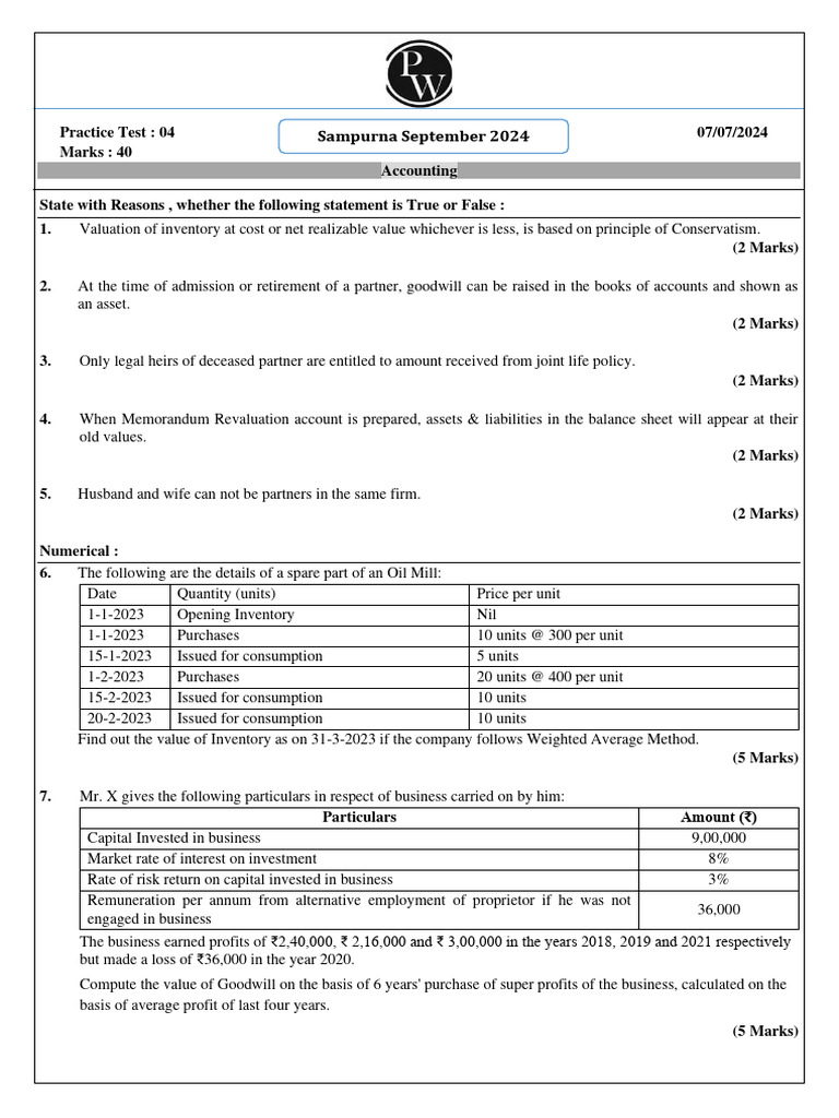 Accounting Practice Test Overview | PDF | Goodwill (Accounting) | Investing