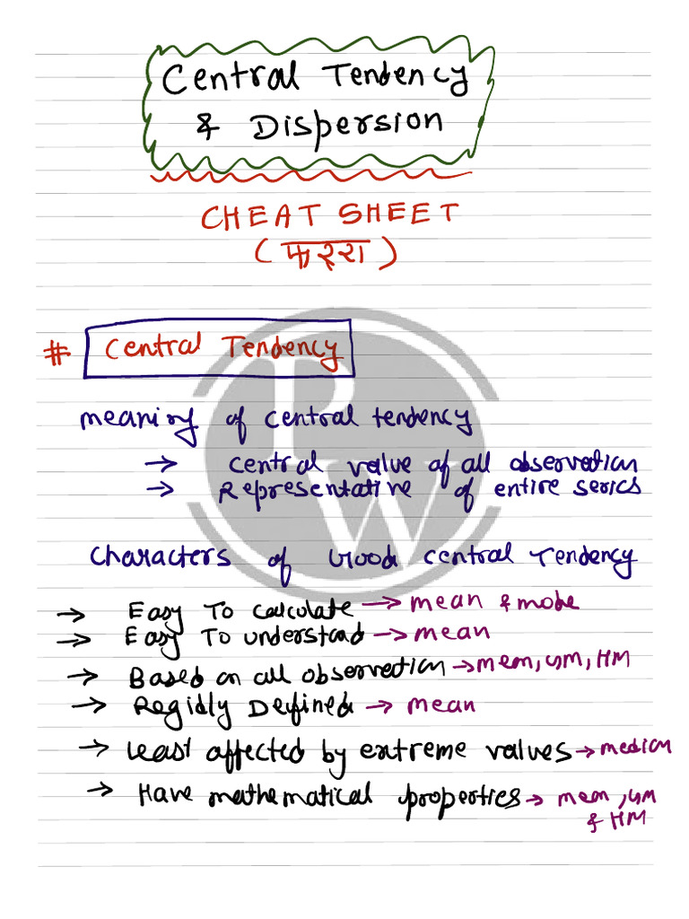 Measures of Central Tendency and Dispersion - Handwritten Notes | PDF