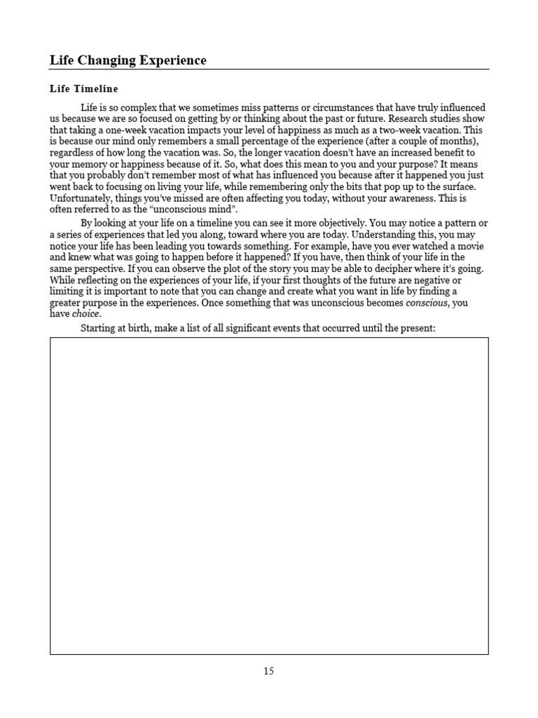 Life Timeline: Discovering Patterns | PDF | Experience | Mind