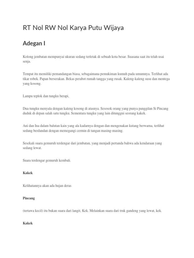 RT Nol RW Nol Karya Putu Wijaya | PDF