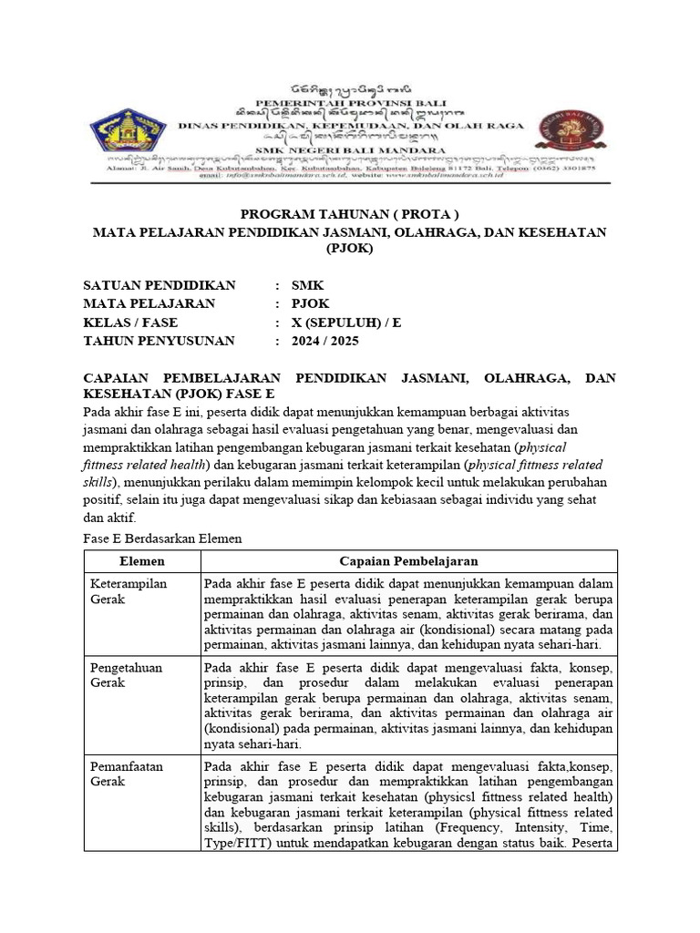 PROTA-PJOK-X Baru | PDF