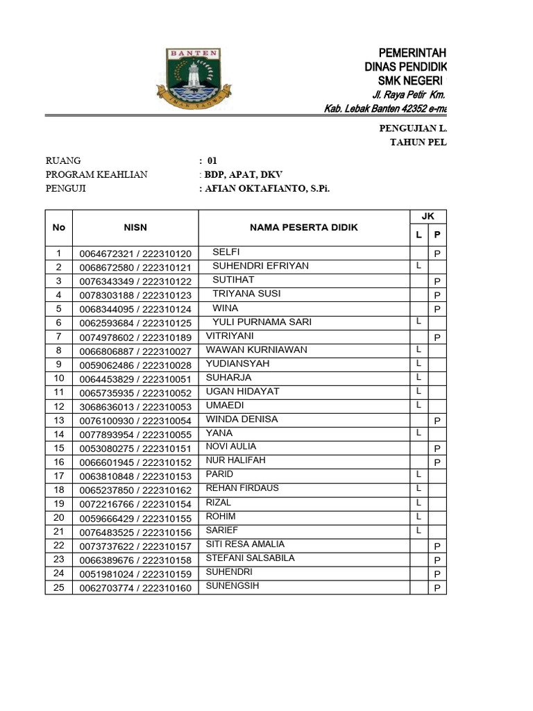 Daftar Penguji Dan Siswa Sidang Laporan Prakerin Ta 2023-2024 | PDF