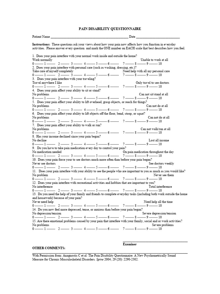 Pain Disability Questionnaire | PDF | Pain | Emotions