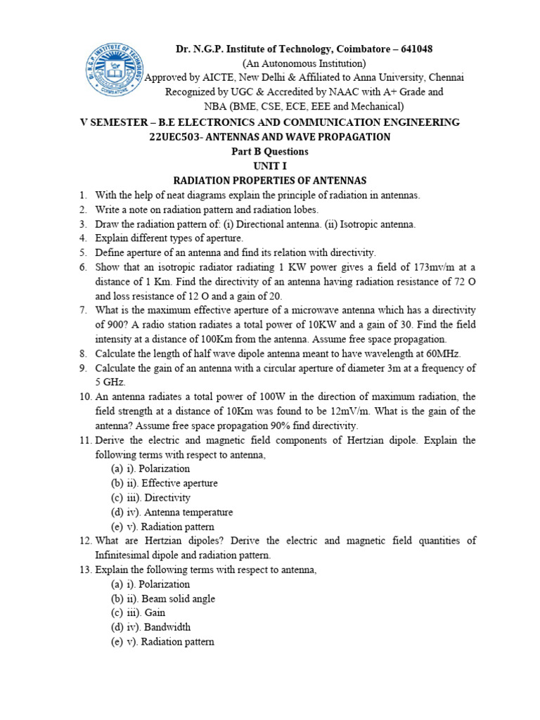 16 mark question | PDF | Antenna (Radio) | Electromagnetic Radiation