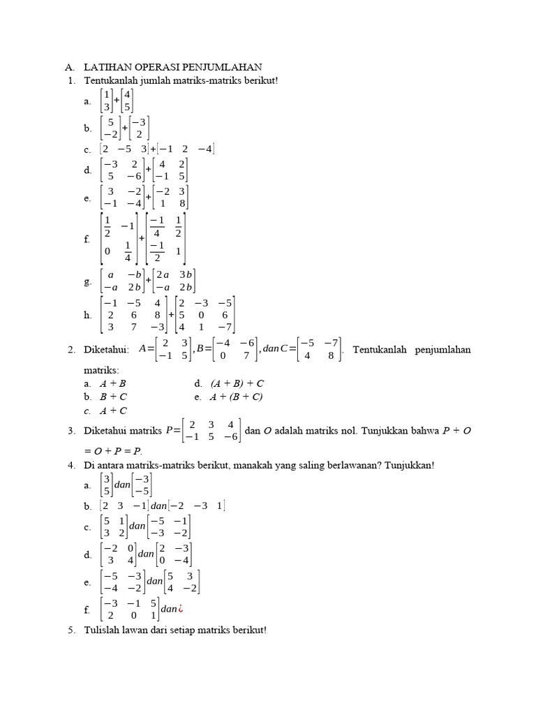 Latihan Operasi Matriks | PDF