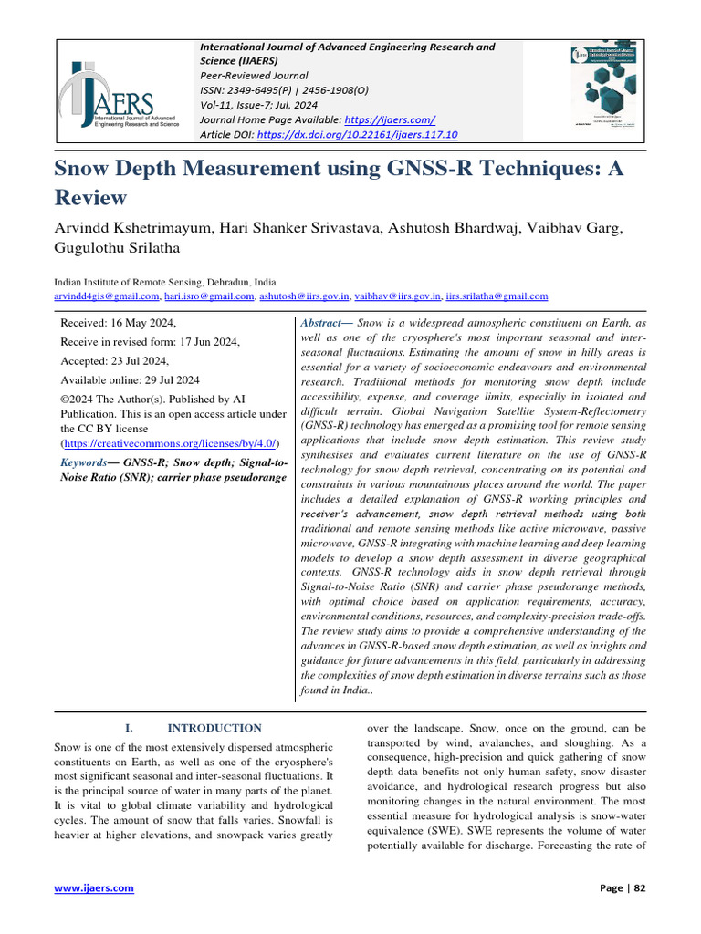Snow Depth Measurement Using GNSS-R Techniques: A Review | PDF | Snow ...