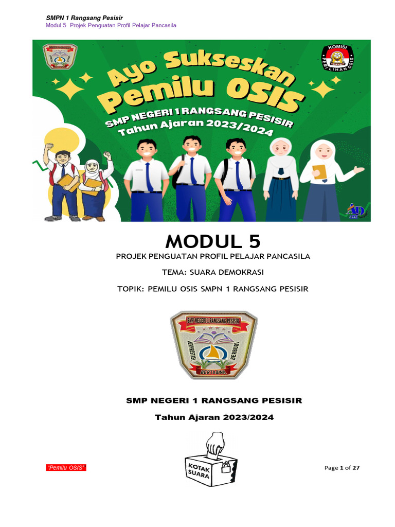 Modul P5 Suara Demokrasi Pemilihan Ketua Osis SMPN 1 Raspir | PDF