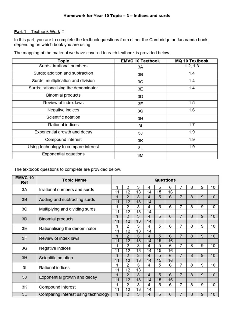 Homework For Year 10 Topic - 3 - Indices and Surds | PDF | Interest ...