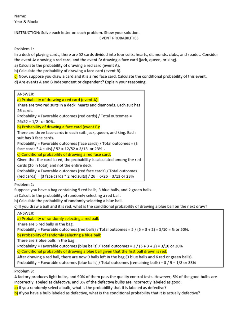 Assignment On Event Probabilities and Counting Method | PDF | Probability | Odds