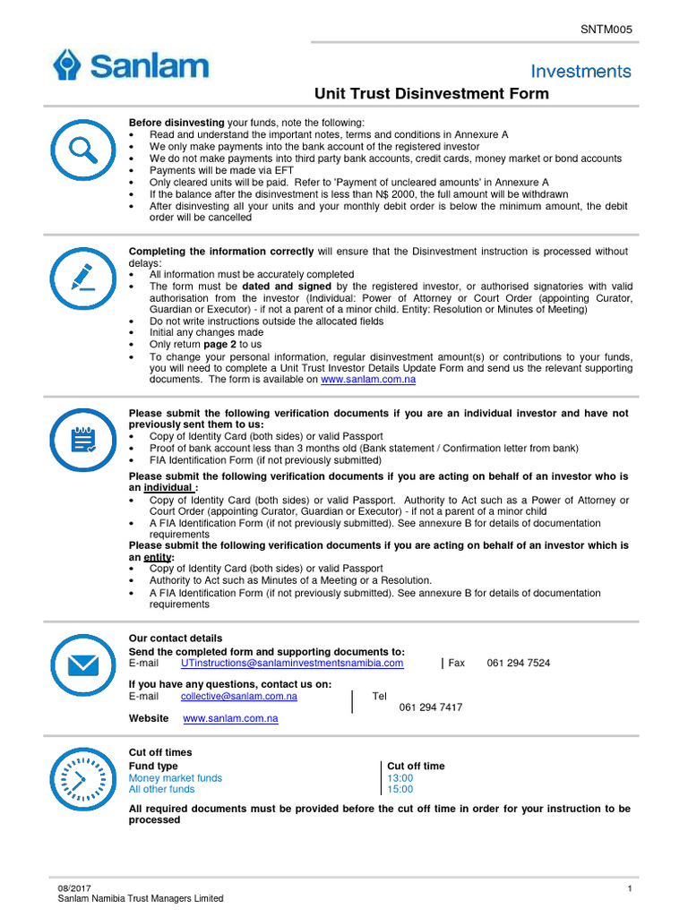 Sanlam Unit Trust Disinvestment Guide | PDF | Investment Fund | Investing