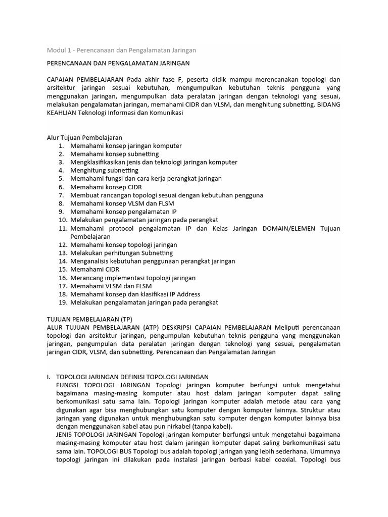 Modul Perencanaan Dan Pengalamatan Jaringan | PDF
