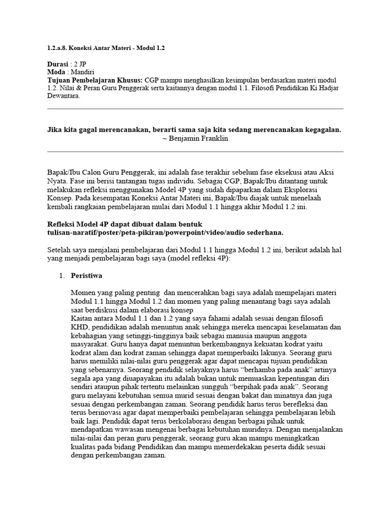 Koneksi Antar Materi Modul 1 - 2 | PDF | Pengembangan Diri