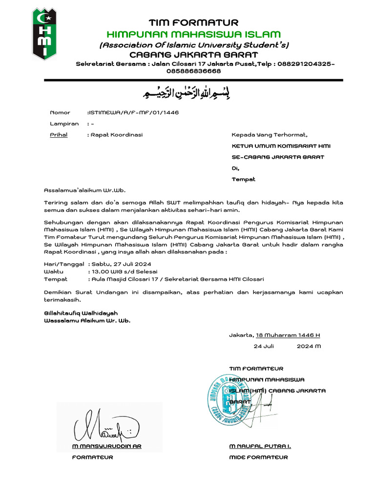Surat Rapat Koordinasi | PDF