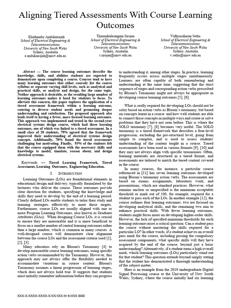 Integrating Tiered Learning Assessments Into Course Outcomes | PDF ...