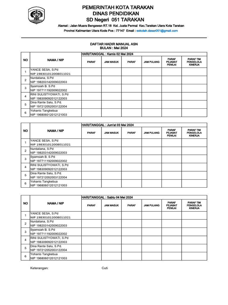 Daftar Hadir GTK | PDF