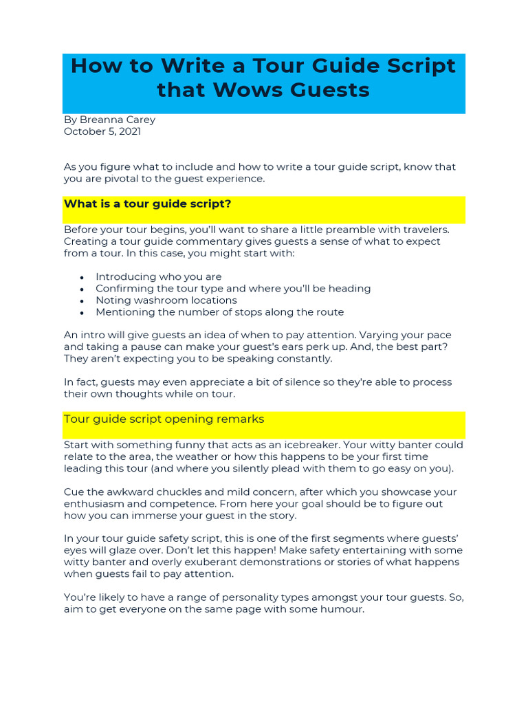 Meeting 9 - How To Write A Tour Guide Script That Wows Guests | PDF ...